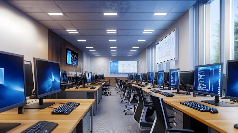 Modern Computer Lab with Workstations Generated Ai Stock Illustration - Illustration of stations ...