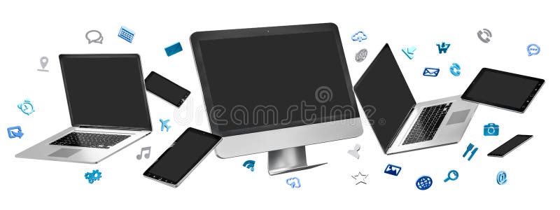 Modern Computer Laptop Mobile Phone Tablet Connected To Each Stock ...