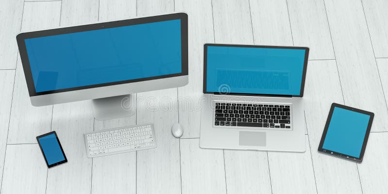 Modern Computer Laptop Mobile Phone and Tablet 3D Rendering Stock ...