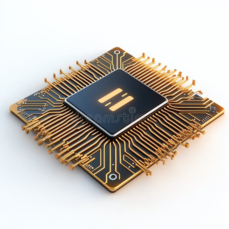 Computer Microchip Semiconductor on Motherboard Futuristic Cyber Neon ...