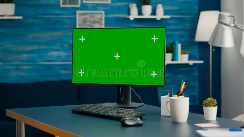 Modern Computer with Mock Up Green Screen Chroma Key Set Up for ...