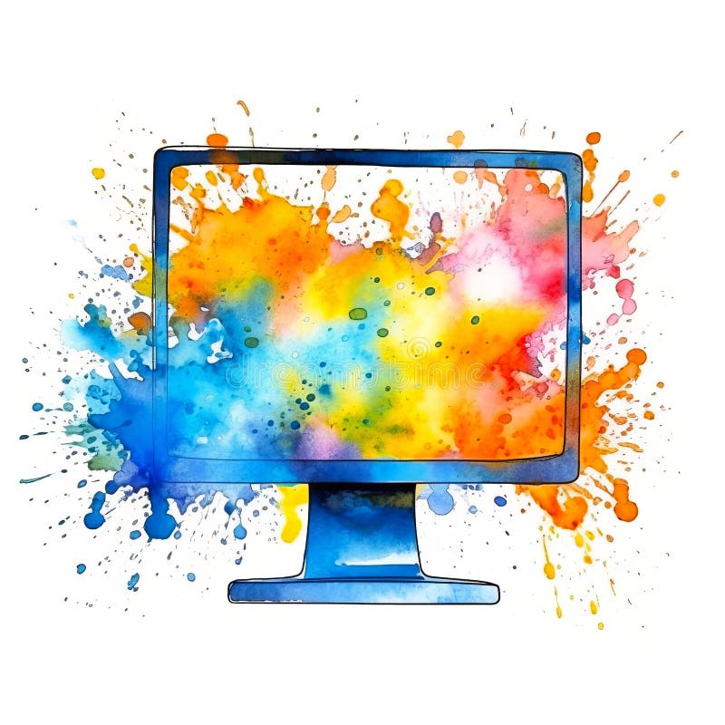 Modern Computer Monitor Computing Device Square Illustration. Stock ...