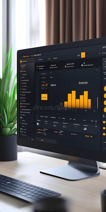Modern Computer Monitor with Dashboard Display Stock Illustration ...