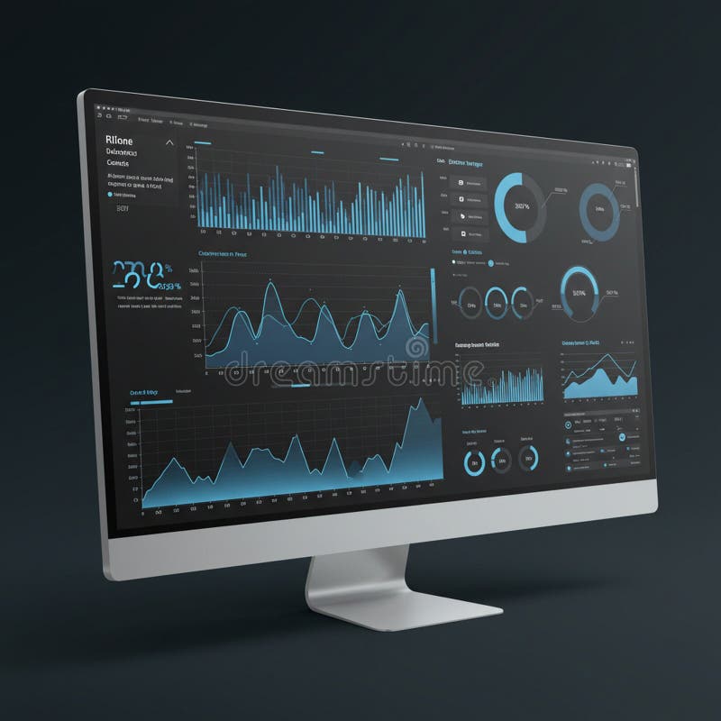 A Modern Computer Monitor Displaying a Comprehensive Data Analytics Dashboard. Stock ...