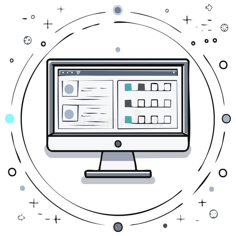 Modern Computer Monitor Displaying Data and Analytics Interface Design Stock Vector ...