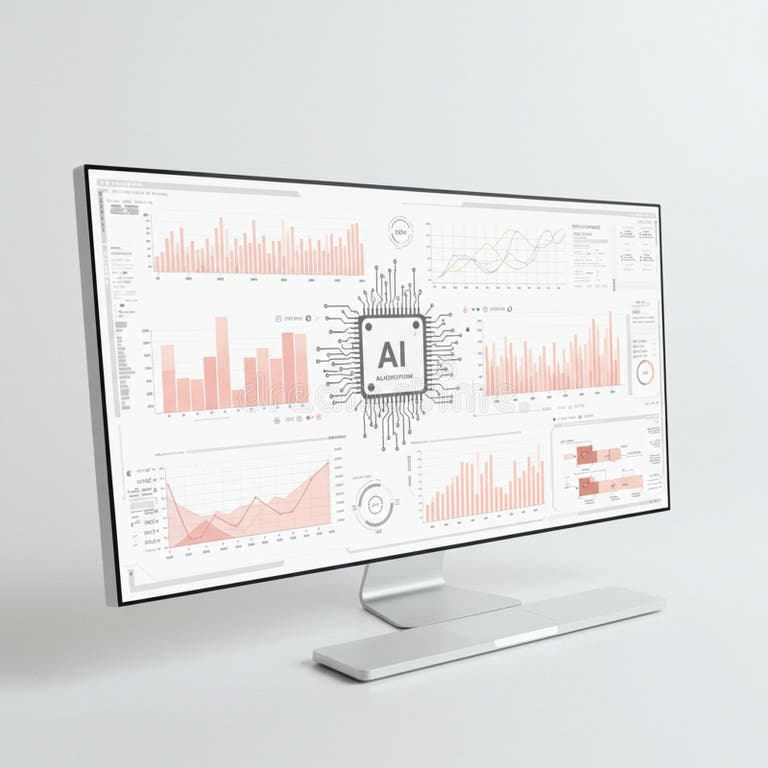 A Modern Computer Monitor Displays an AI Interface Showcasing Various Data Stock Illustration ...