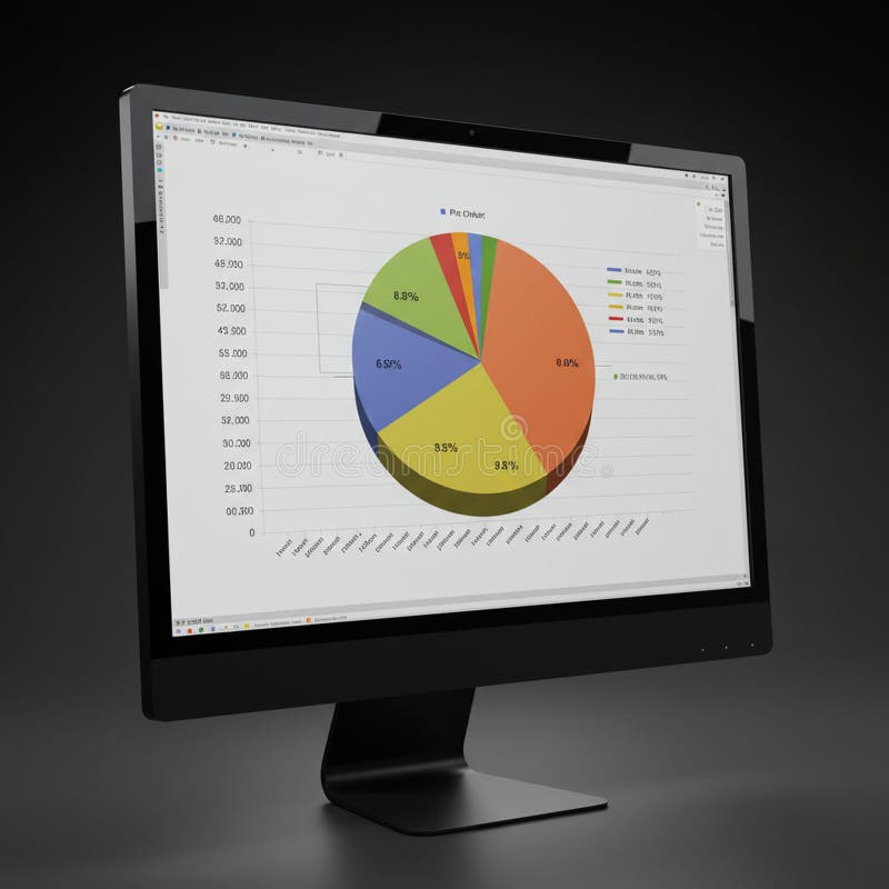 A Modern Computer Monitor Displays a Colorful Pie Chart on the Screen ...