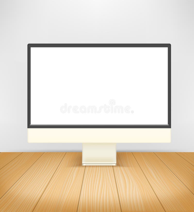 Modern Computer Monitor in Interior with Parquet Floor Stock Vector ...