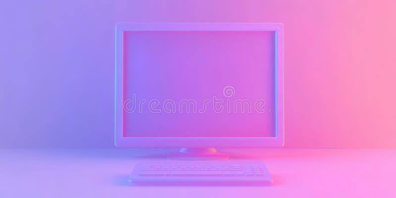 Modern Computer Monitor and Keyboard in Minimalist Pink and Purple ...
