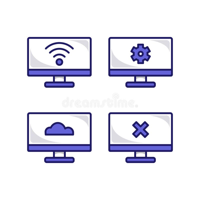 Modern Computer Monitor Tv Icon Symbol Vector Set Stock Vector ...