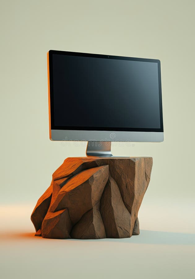 Modern Computer Monitor on a Unique Rock-inspired Stand Stock Photo ...