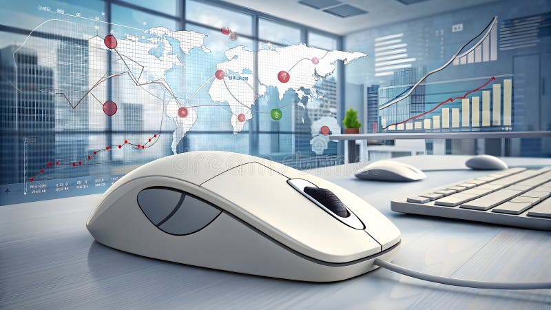 Illustrations Digital Mouse Computer with Business Background Stock ...