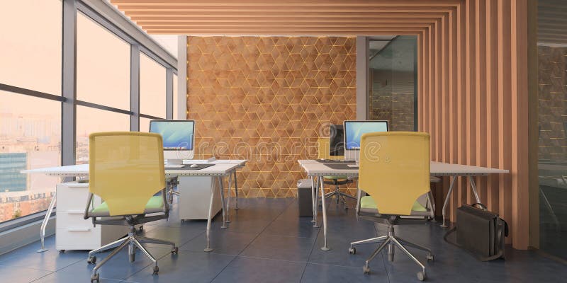 Modern Computer Office Open Space Interior. 3d Rendering Stock ...