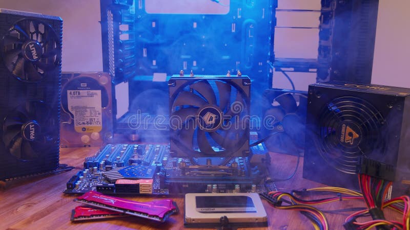 Modern Computer Parts with PC Case on Background. Minsk, Belarus ...