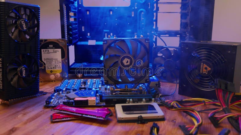 Modern Computer Parts with PC Case on Background. Minsk, Belarus ...