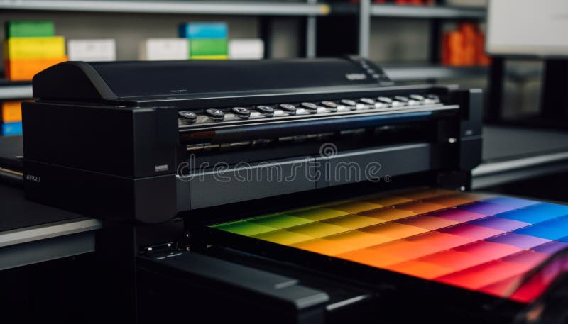 Modern Computer Printer Working in a Factory, Printing Multi Colored ...