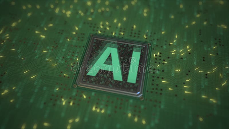 AI or Artificial Intelligence Text on a Computer Processor 3d Rendering ...