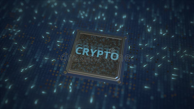 Computer Chip and Board with CRYPTO Text, 3d Rendering Stock ...
