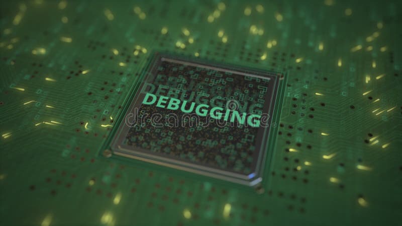DEBUGGING Text on a Computer Chip, 3d Rendering Stock Illustration - Illustration of board ...
