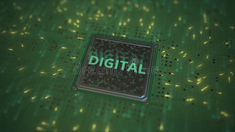 DIGITAL Text on a Computer Chip, 3d Rendering Stock Illustration ...