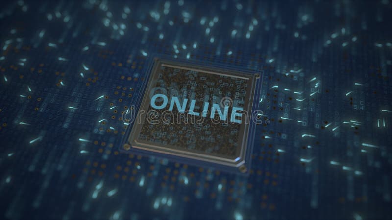 ONLINE Text on a Computer Processor 3d Animation Stock Video - Video of ...