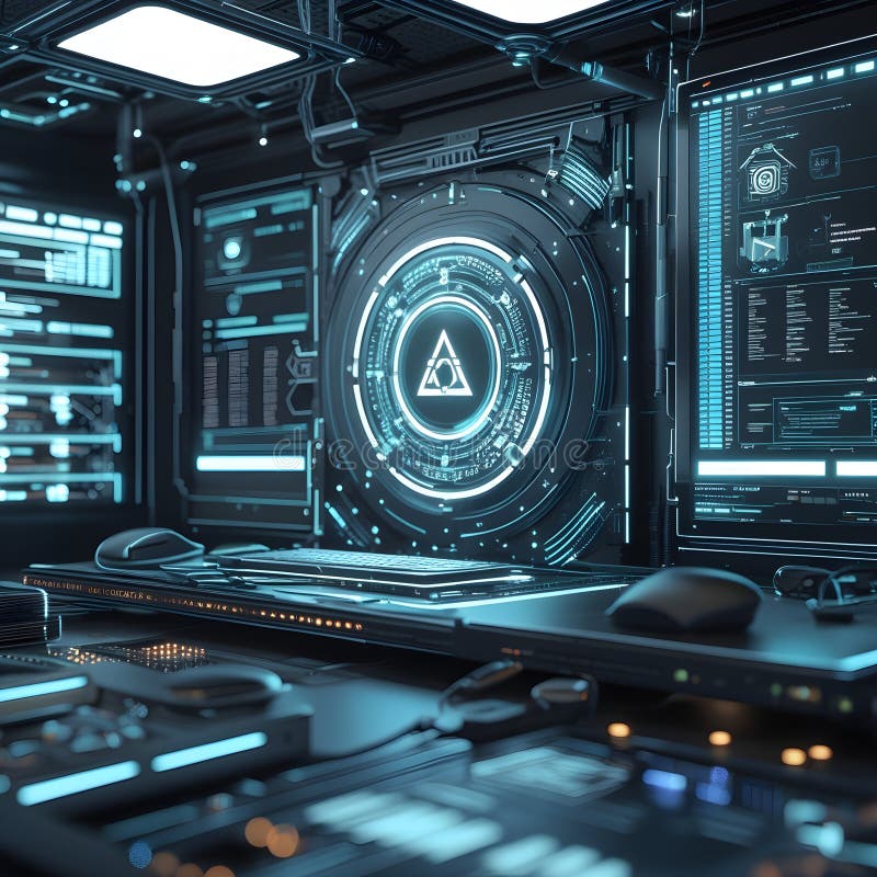 A Computer Room with Several Monitors and Chairs in it. Generative AI ...