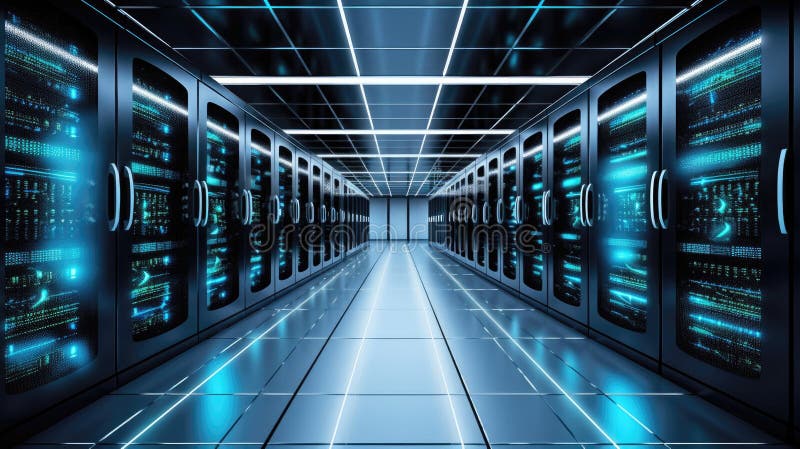 Modern Computer Room with Highperformance Servers and Fiber Optic ...