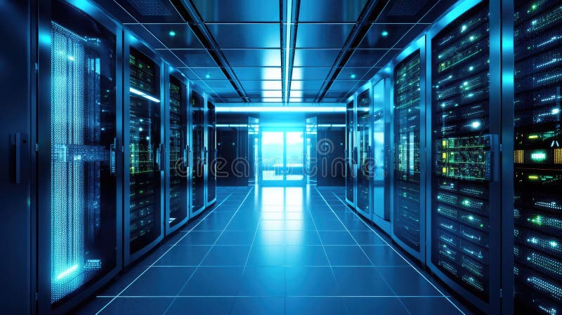 Modern Computer Room with Highperformance Servers and Fiber Optic ...