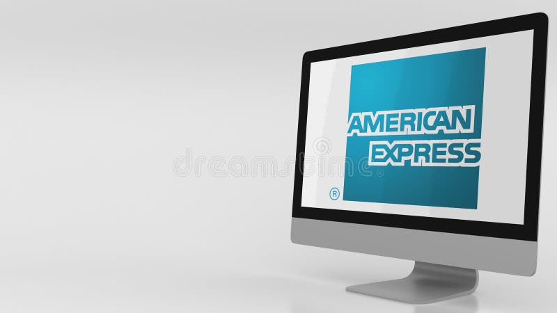 Modern Computer Screen with American-Express Logo. Editorial 3D ...