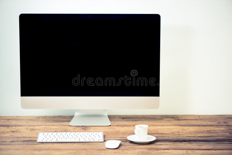 Modern Computer Screen on Desk Stock Image - Image of desk, shutter ...