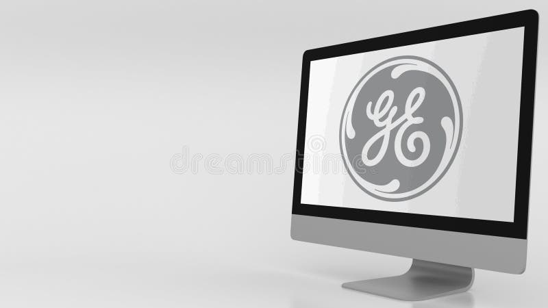Modern Computer Screen with General Electric GE Logo. 4K Editorial Clip ...