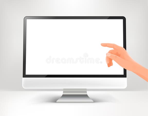 Modern Computer Screen with Hand Pointing To the Screen Stock Vector ...