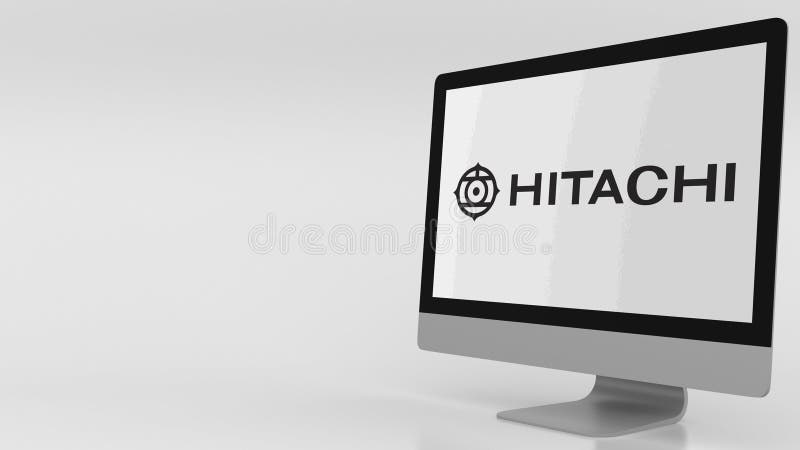 Hitachi Logo on the Screen in a Meeting Room. Editorial 3D Rendering ...
