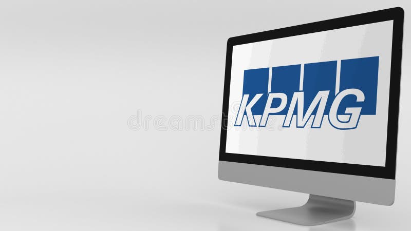 KPMG Logo on a Skyscraper Facade Reflecting Clouds, Time Lapse ...