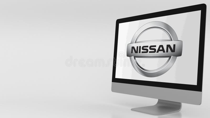 Nissan Logo on the Screen in a Meeting Room. Editorial 3D Animation ...
