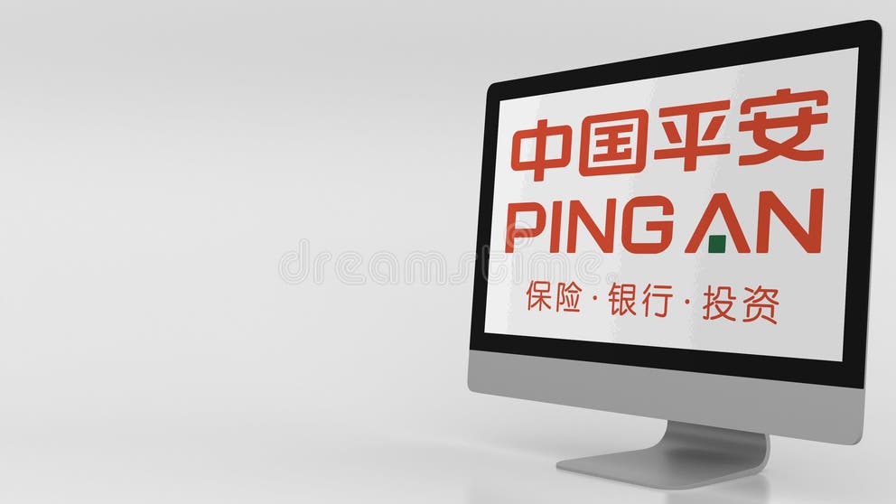Modern Computer Screen with Ping-an Logo. Editorial 3D Rendering ...