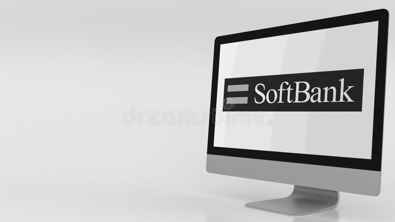 Modern Computer Screen with Soft Bank Logo. Editorial 3D Rendering ...