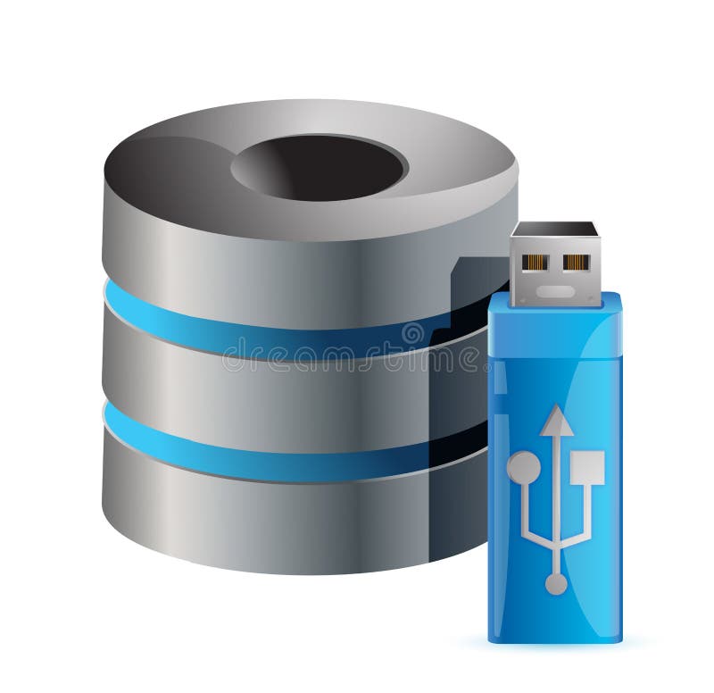 Modern Computer Server and Usb Stick Stock Illustration - Illustration ...