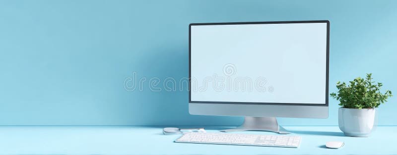 The Modern Computer Setup with a Clear Screen and Decorative Plant. AI ...
