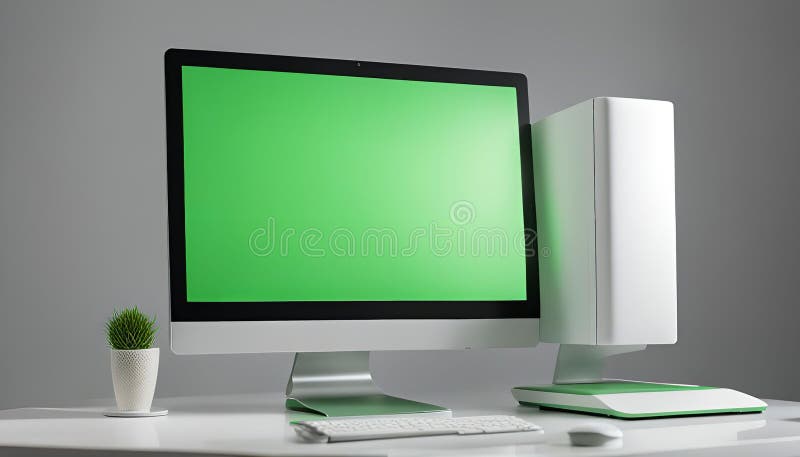 Modern Computer Setup with Green Screen Stock Illustration ...