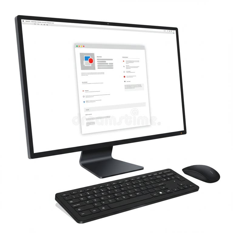 A Modern Computer Setup Includes a Widescreen Monitor Displaying a Web Page Stock Illustration ...