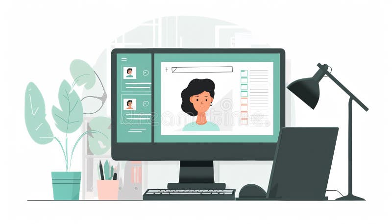 User Interface Design Displays Person Avatar on Computer Screen with ...