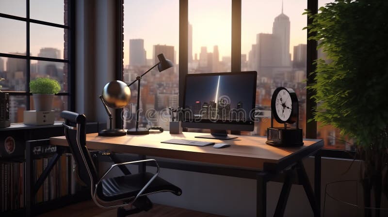 Modern Computer on Table in Office Interior. Generative AI Stock ...