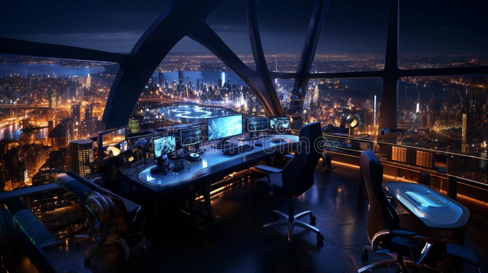 A Modern Computer Technology Room Interior Stock Image - Image of chair ...