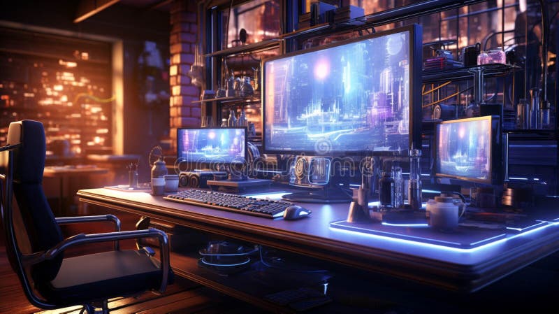 A Modern Computer Technology Room Interior Stock Image - Image of chair ...