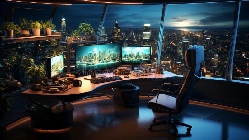 A Modern Computer Technology Room Interior Stock Image - Image of ...