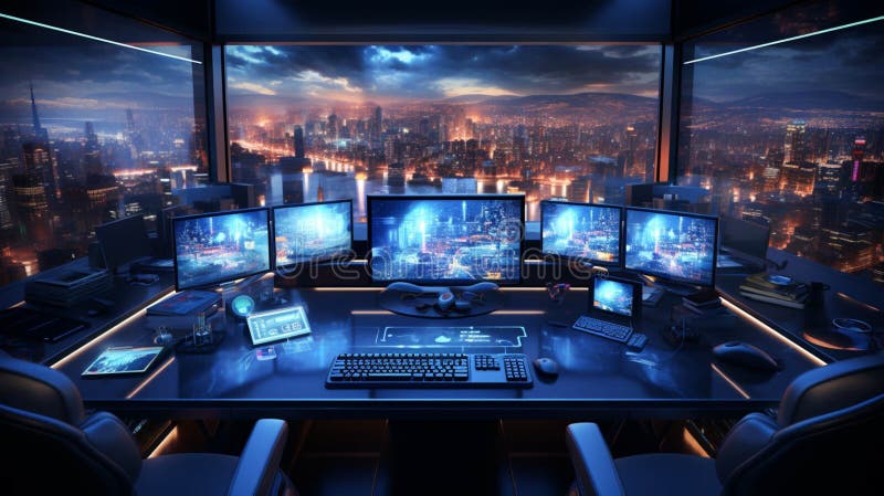 A Modern Computer Technology Room Interior Stock Photo - Image of ...