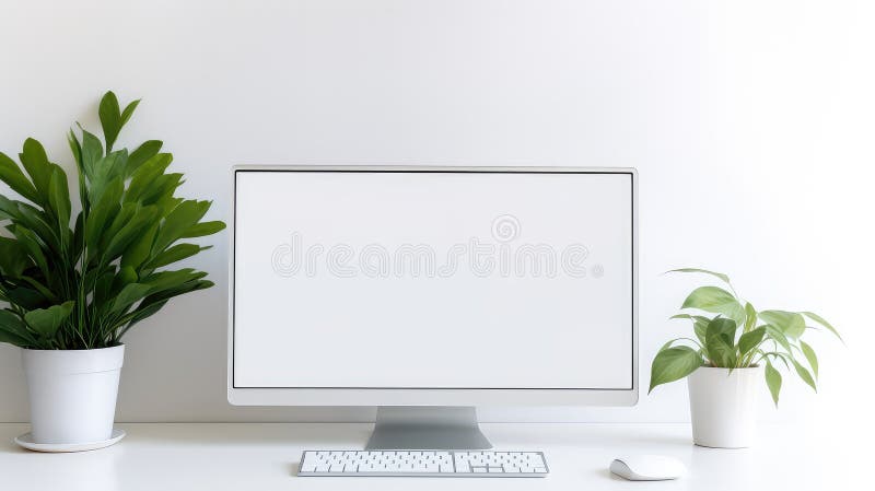 Modern Computer with White Screen Stock Photo - Image of clean ...