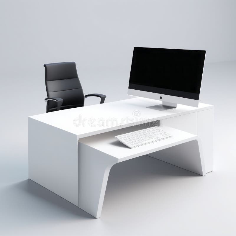 Modern Computer with White Screen on the Table. 3d Rendering Stock ...