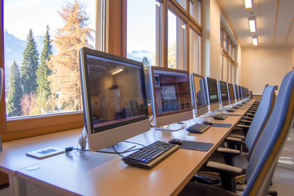 Modern Computer Workstations in an Office Setting Stock Illustration ...